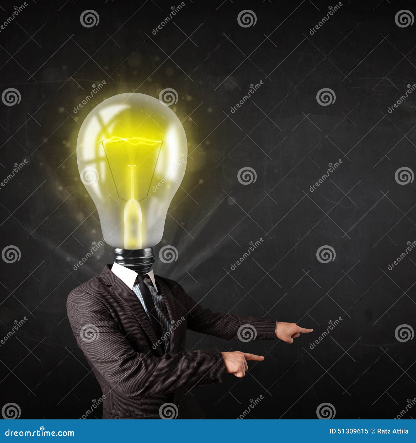 Business Man with Light Bulb Head Concept Stock Image - Image of ...