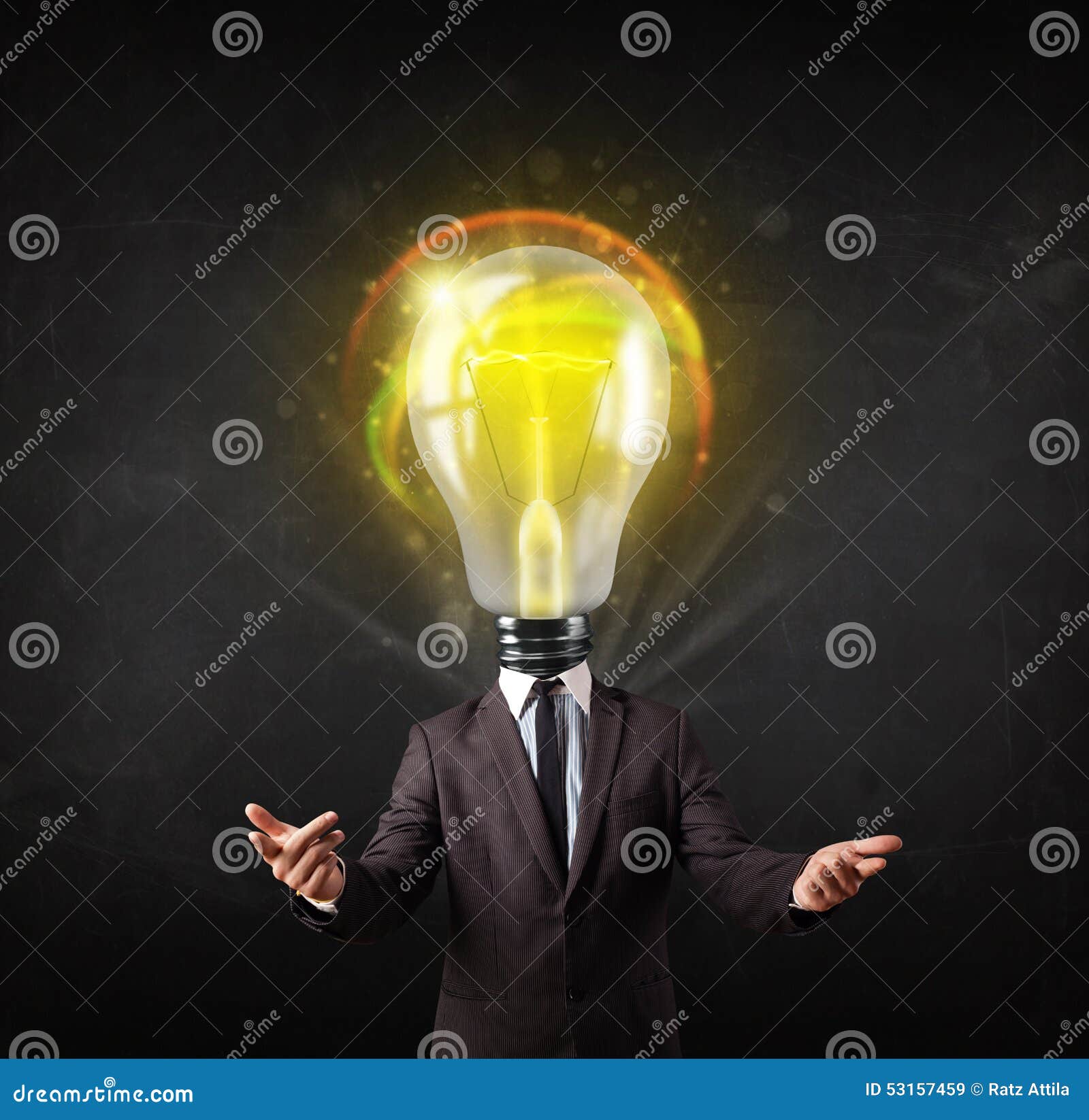 Business Man with Light Bulb Head Concept Stock Image - Image of ...