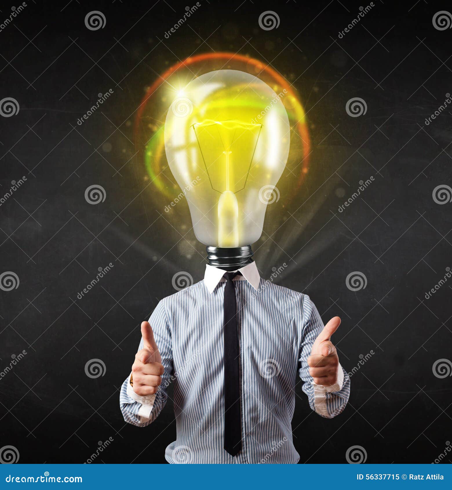 Business Man with Light Bulb Head Concept Stock Image - Image of ...