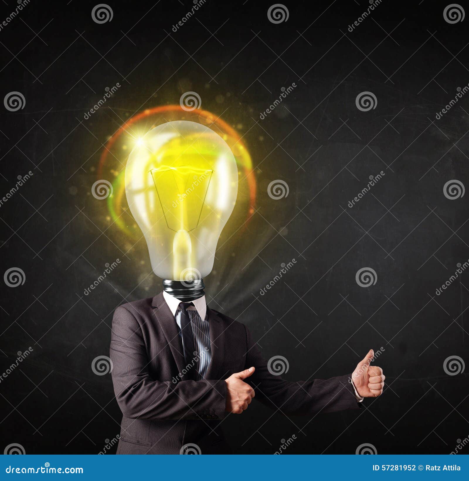 Business Man with Light Bulb Head Concept Stock Photo - Image of body ...