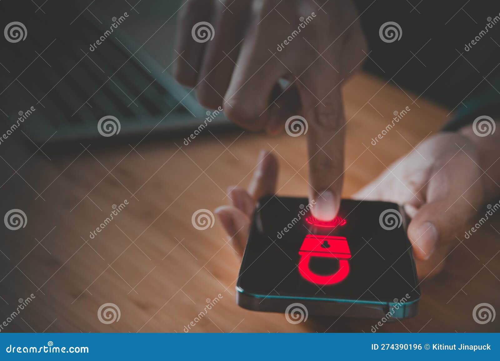 Business Man is Logging into System by Mobile Phone and Touch Security ...