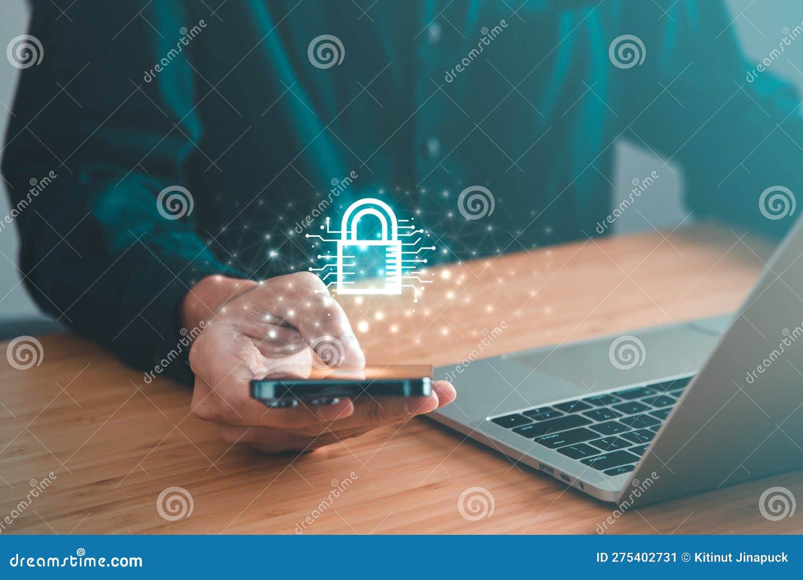 Business Man is Logging into System by Mobile Phone and Touch Security ...