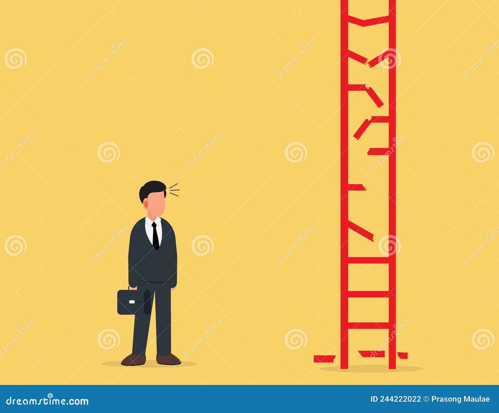 Business Man Look at Broken Ladder. Obstacle Business Concept Vector ...