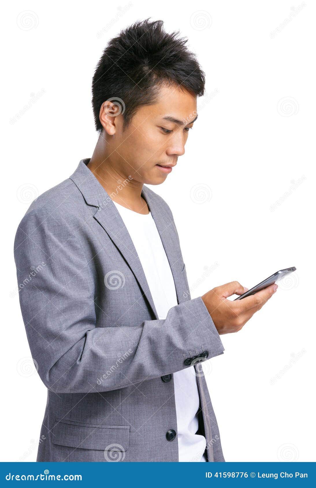 Business Man Look at Mobile Stock Photo - Image of cellphone, cheerful ...