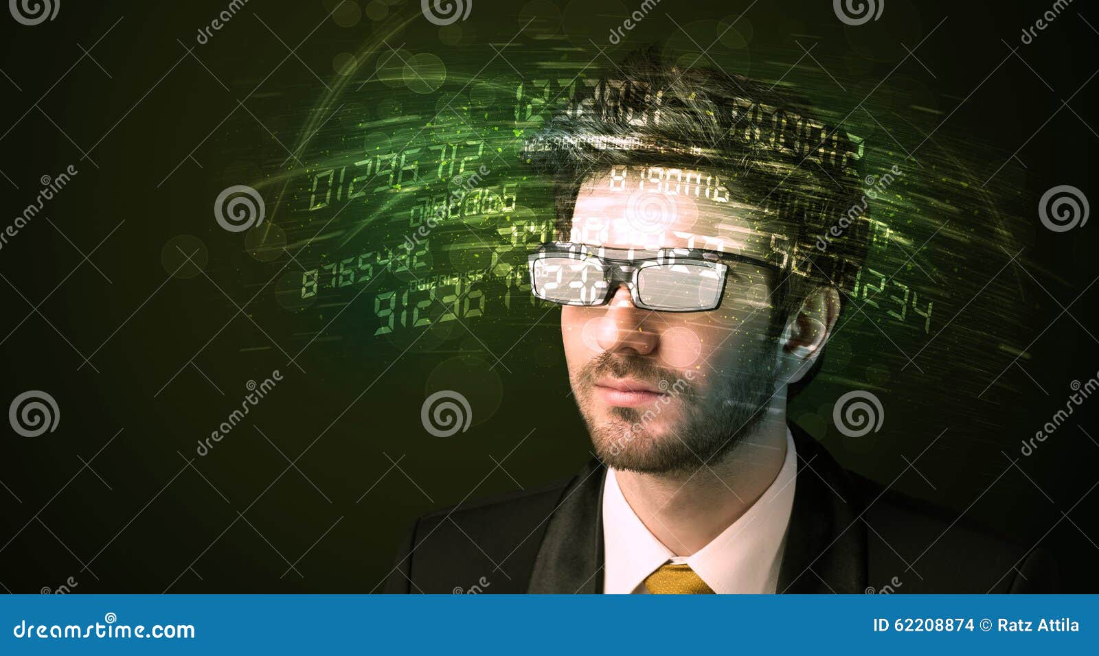 Business Man Looking at High Tech Number Calculations Stock Photo ...