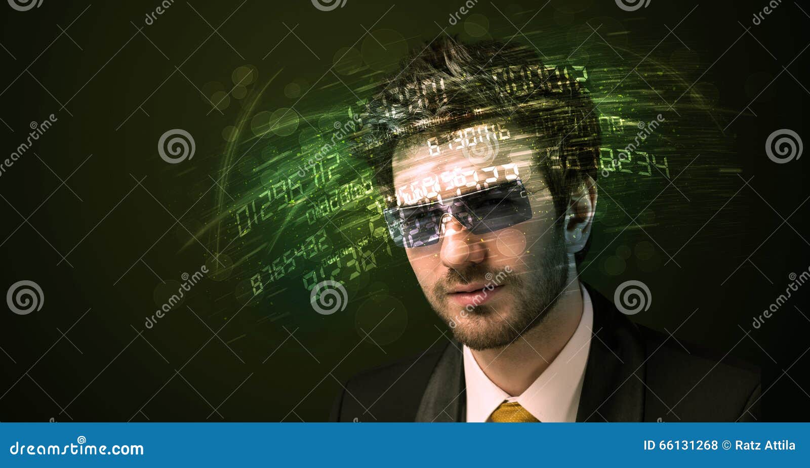 Business Man Looking at High Tech Number Calculations Stock Photo ...