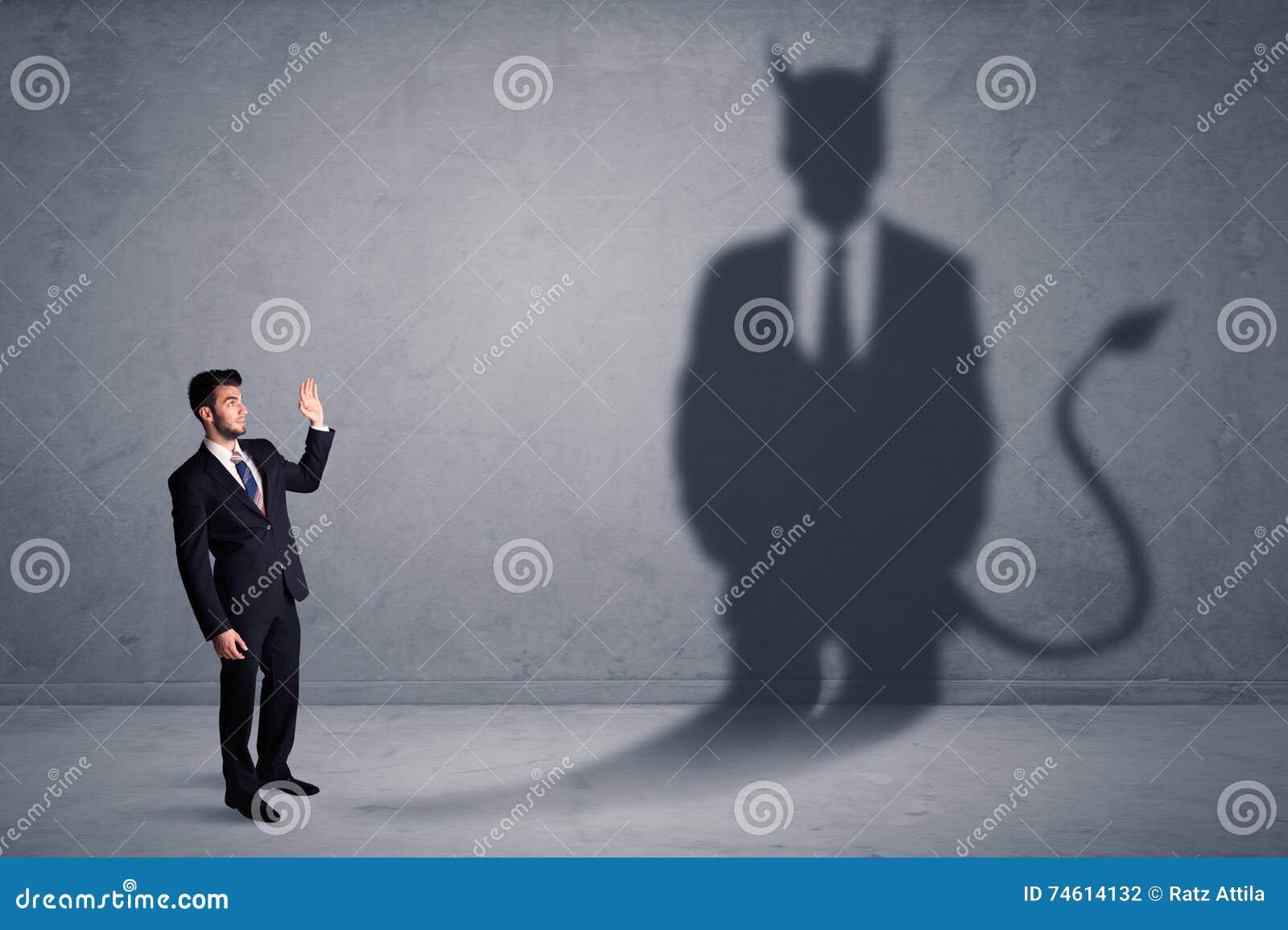 Business Man Looking at His Own Devil Demon Shadow Concept Stock Photo ...