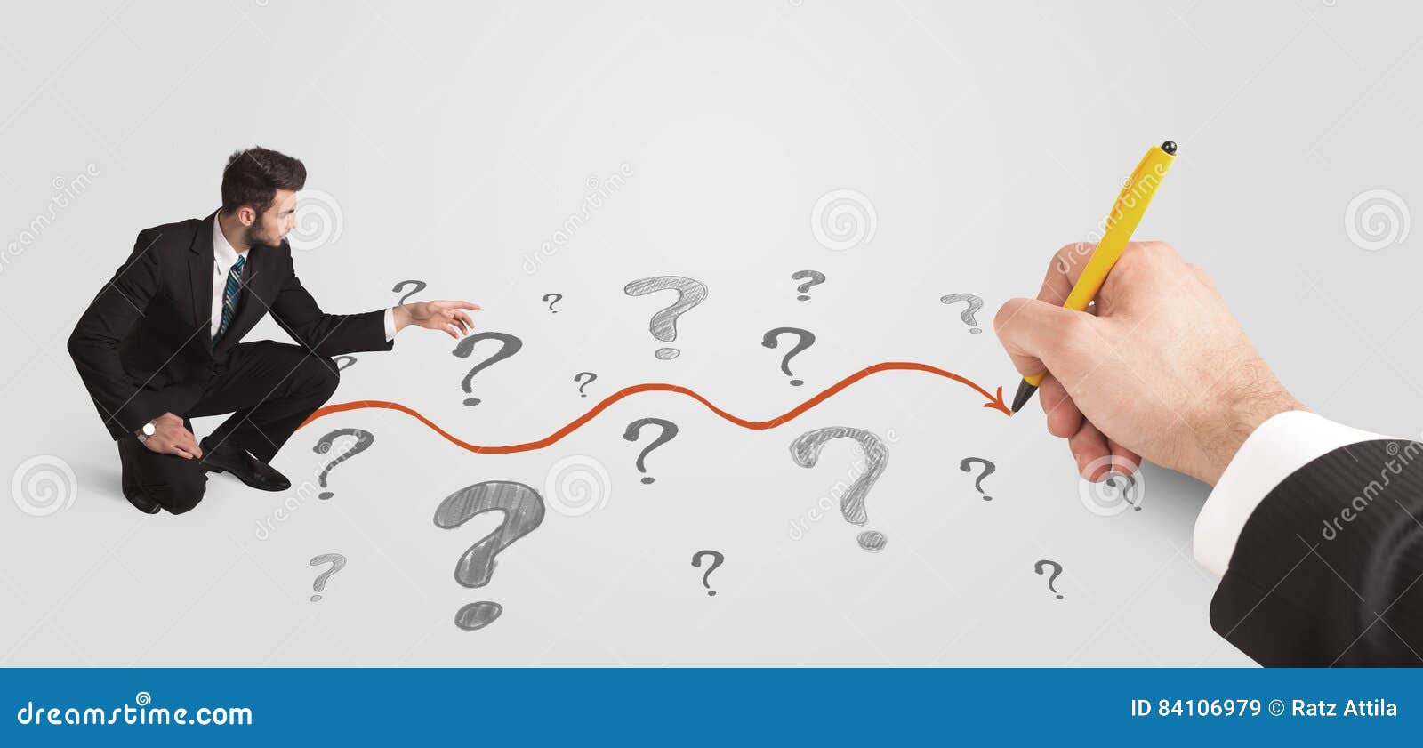 Business Man Looking at Question Marks and Solution Path Stock Image ...