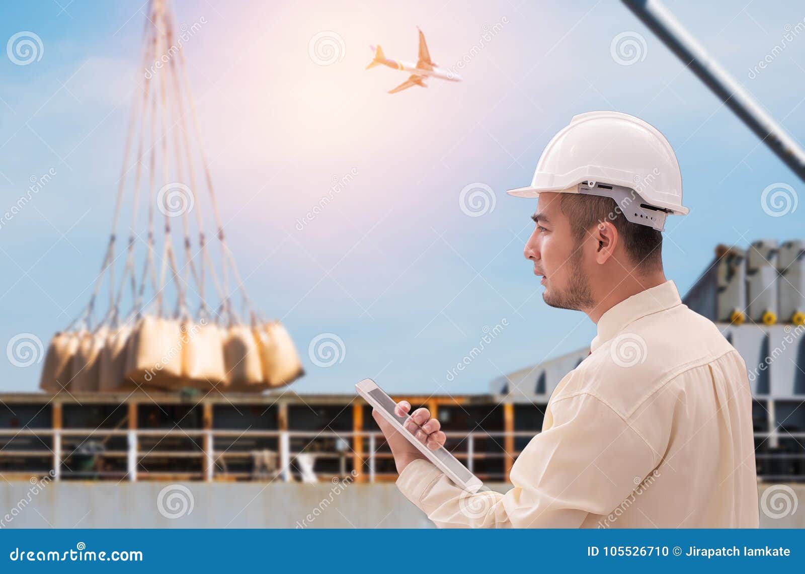 Business Man Looking Ship Loading Stock Photo - Image of export, cargo ...