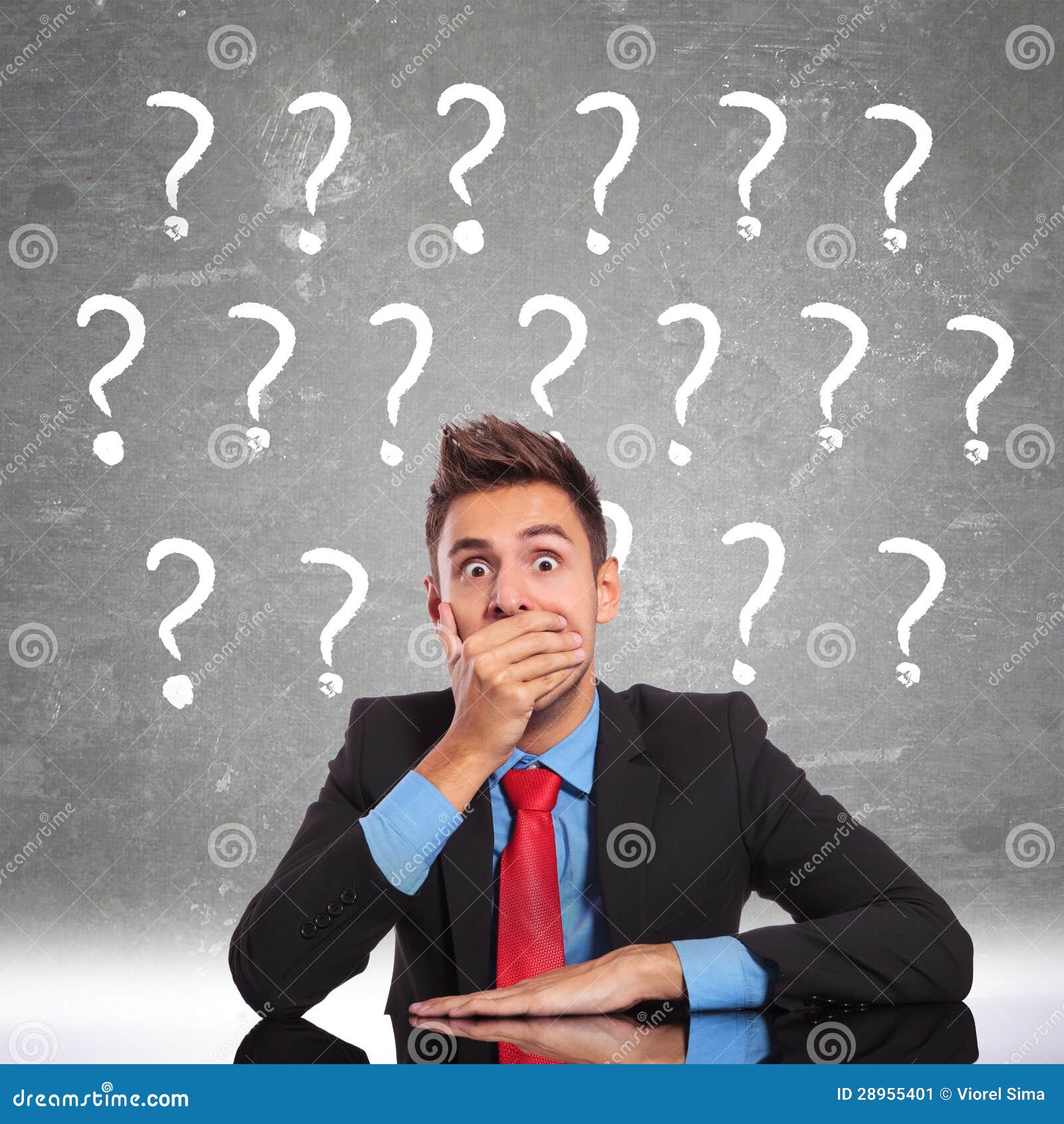 Business Man Looking Shoked by All the Questions Stock Image - Image of ...