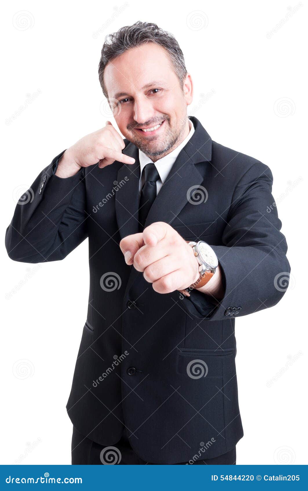 Business Man Making Call or Calling Gesture Stock Photo - Image of ...