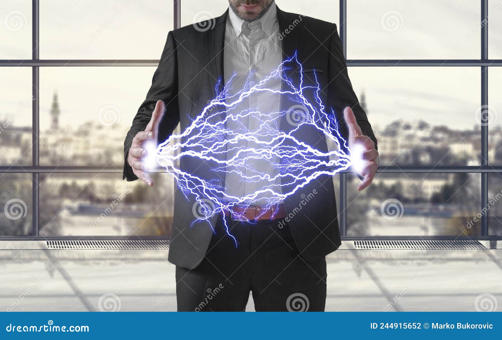 Business Man Making Electricity Light Bolt from His Hands Concept Stock ...