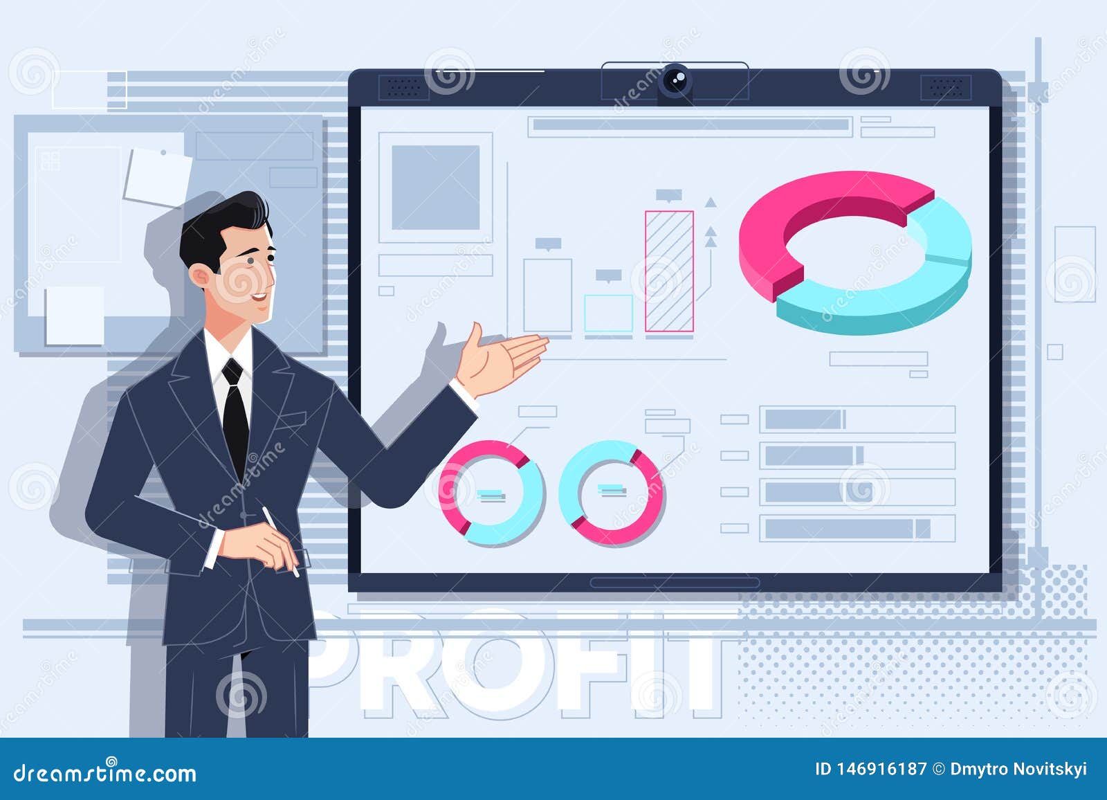 Business Man Making a Presentation at Office.Vector Illustration Stock ...