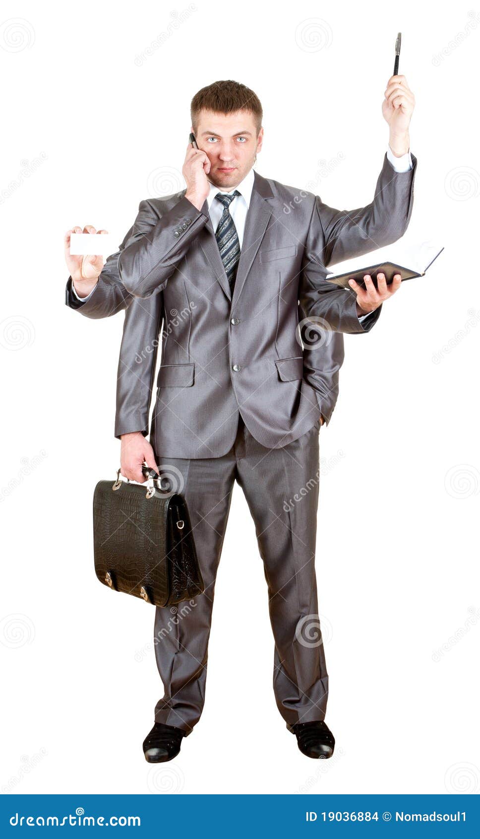 Business Man with Many Hands Stock Photo - Image of briefcase, person ...