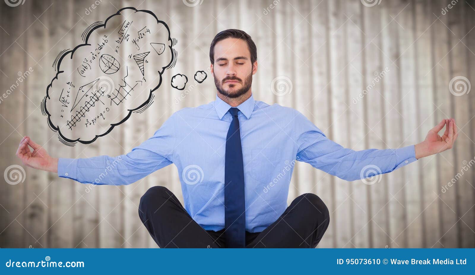 Business Man Meditating with Thought Cloud Showing Math Doodles Against ...