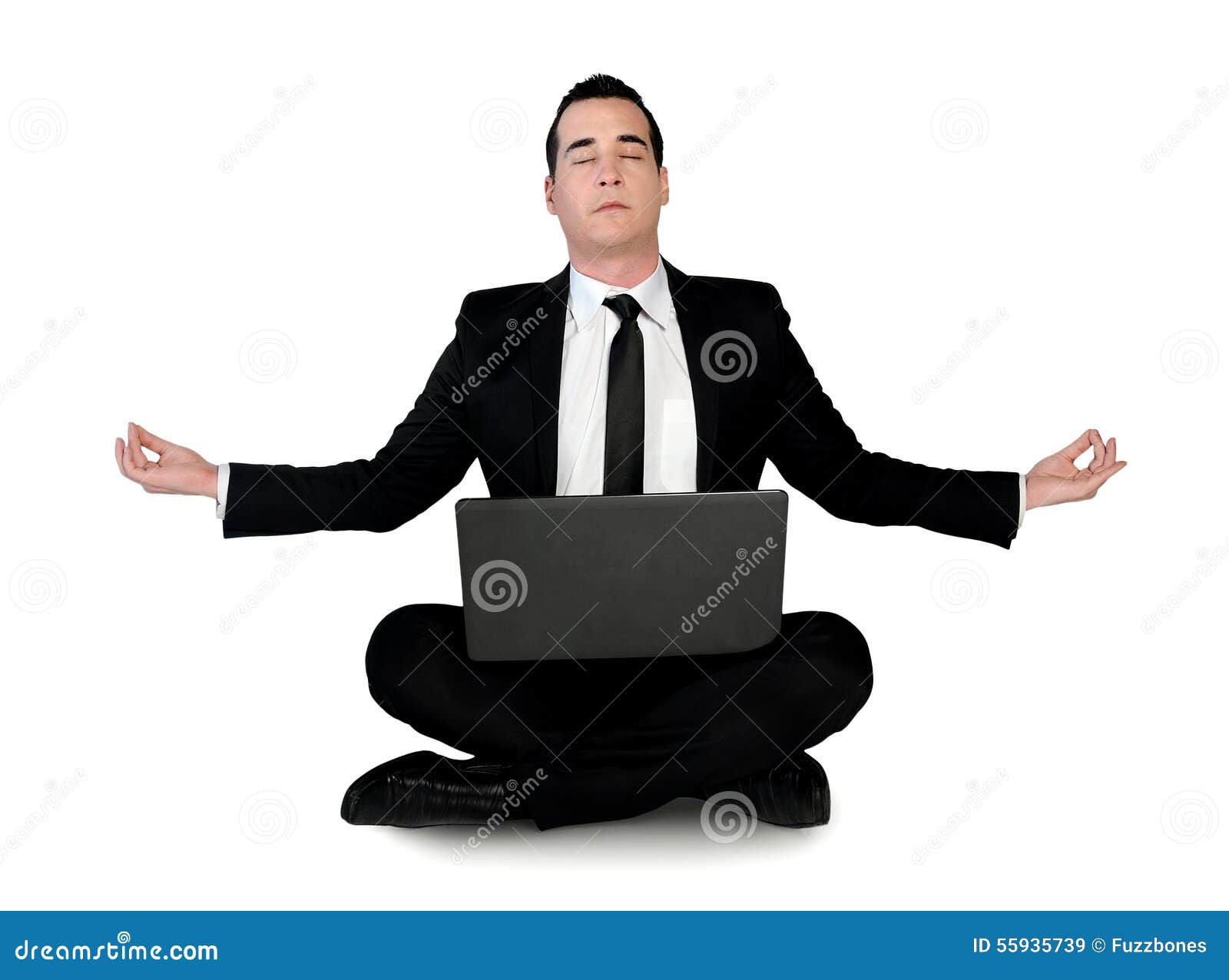 Business Man Meditation with Laptop Stock Image - Image of corporate ...