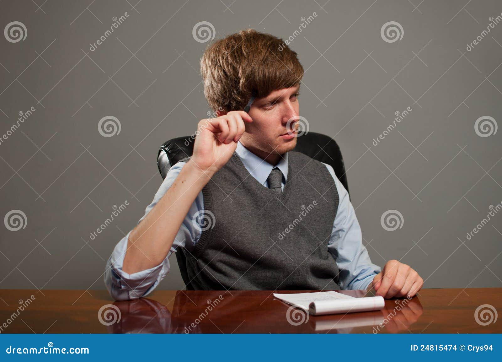 Business Man in Meeting Thinking with Notepad Stock Photo - Image of ...
