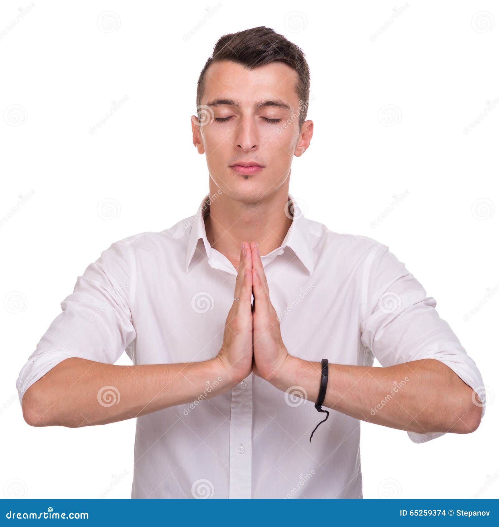 Business Man in Namaste Pose Against Isolated Stock Photo - Image of ...