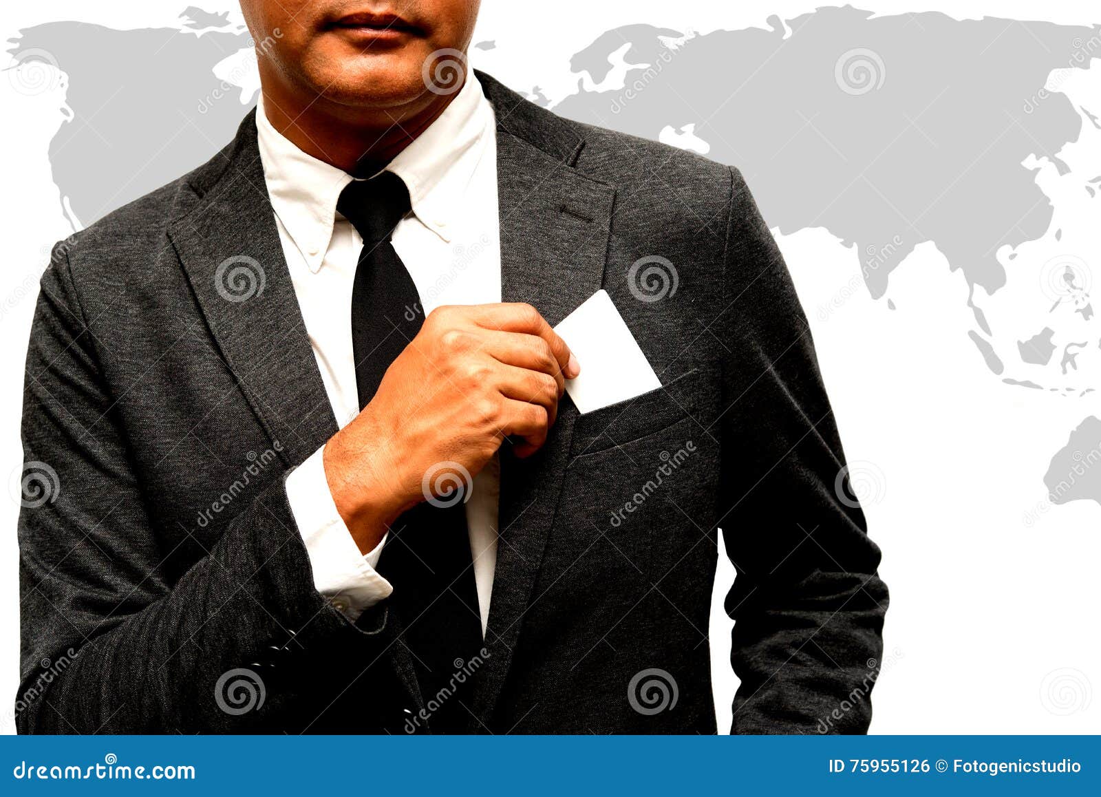 Business Man with Name Card Composite with Wolrd Map Stock Photo ...
