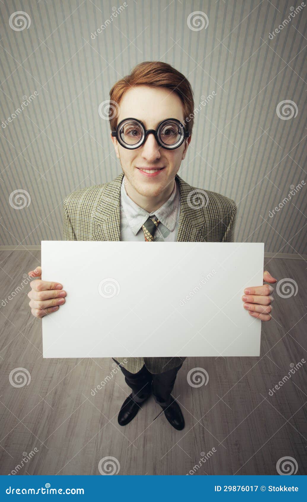 Business Man Nerd Holds a Blank Sign Stock Image - Image of grin, young ...