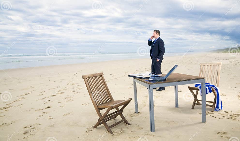 Business Man with Office on the Beach Stock Image - Image of copy ...