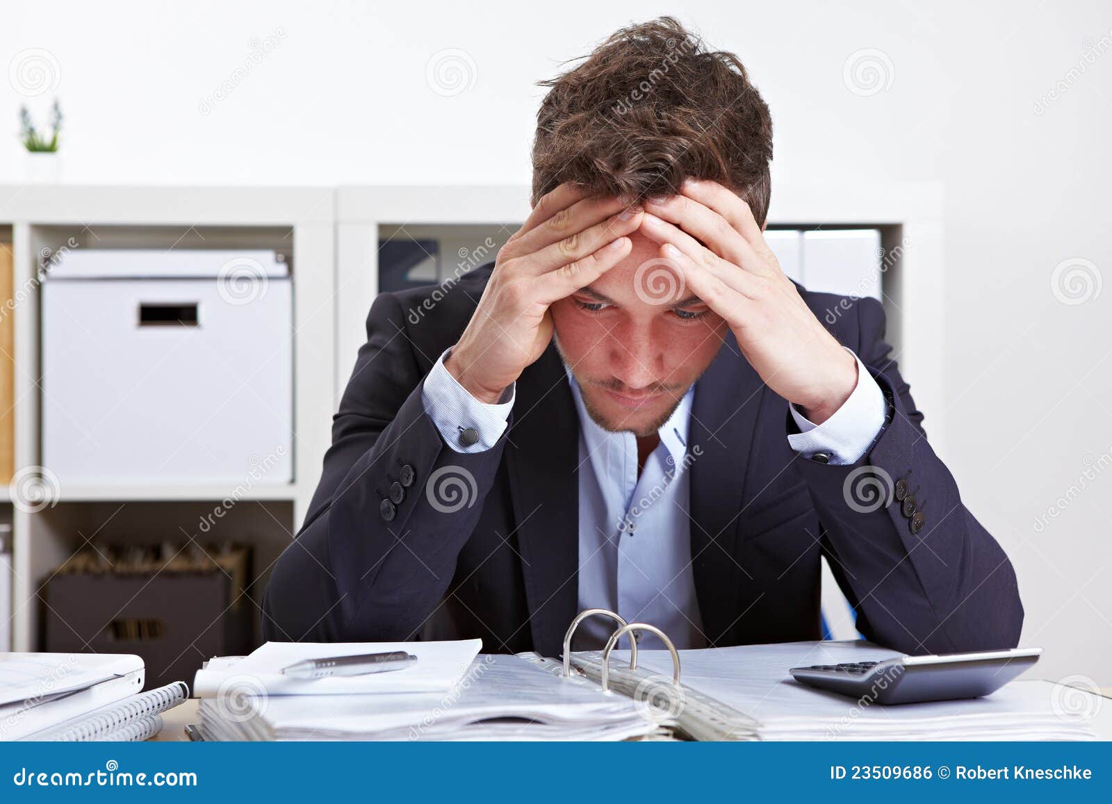 Business Man in Office with Burnout Stock Photo - Image of control ...