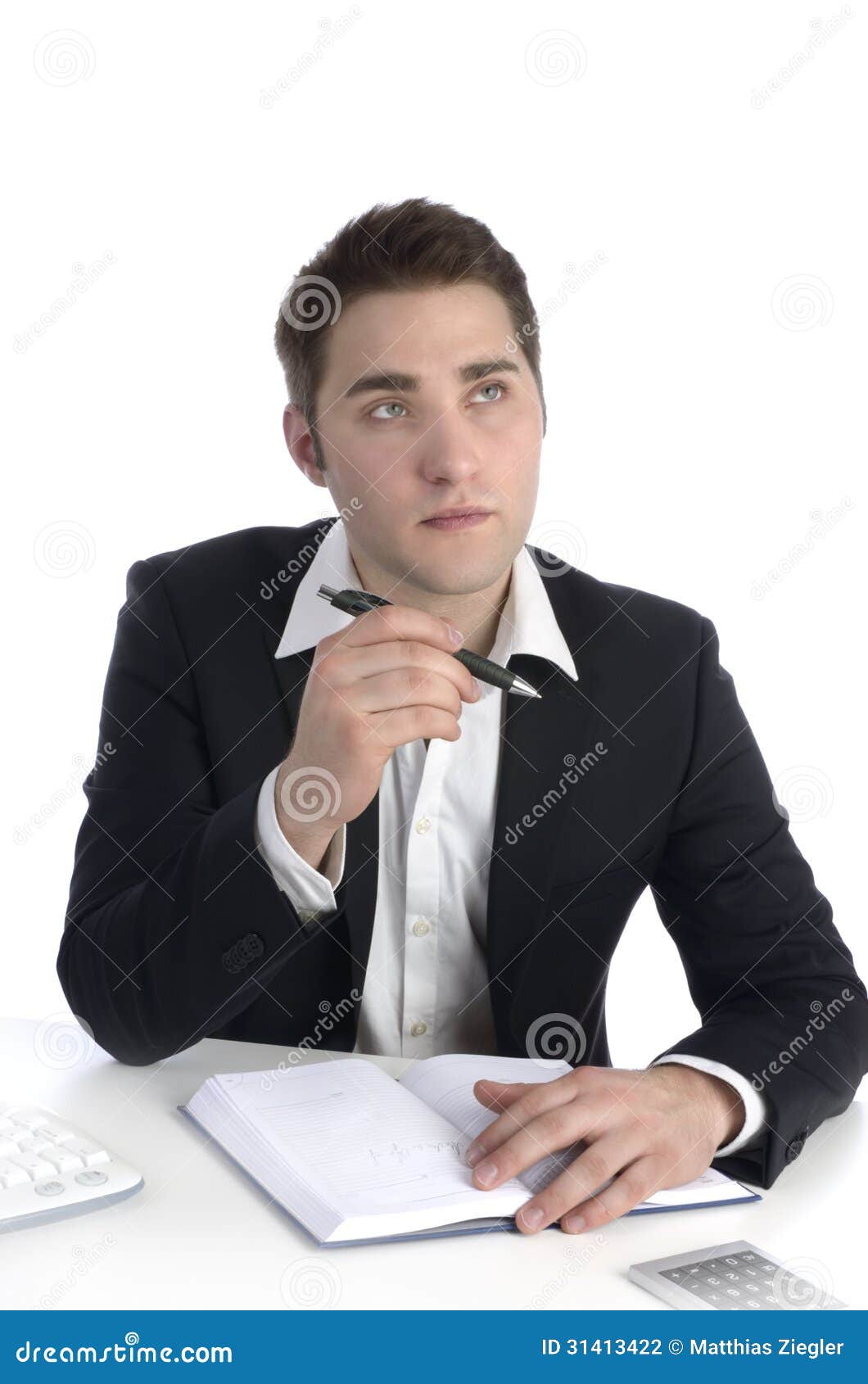 Business Man at Office Desk Thinking Stock Photo - Image of welcome ...
