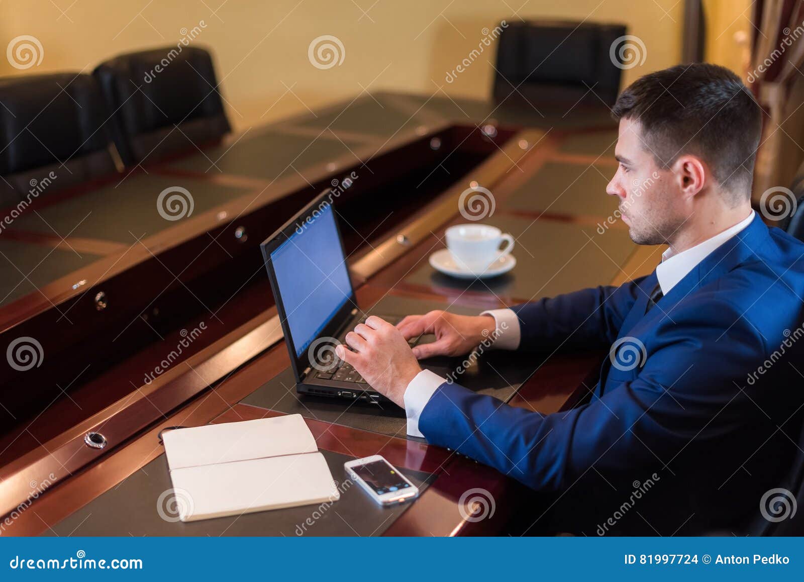 Business Man in Office with Laptop. Stock Photo - Image of banking ...
