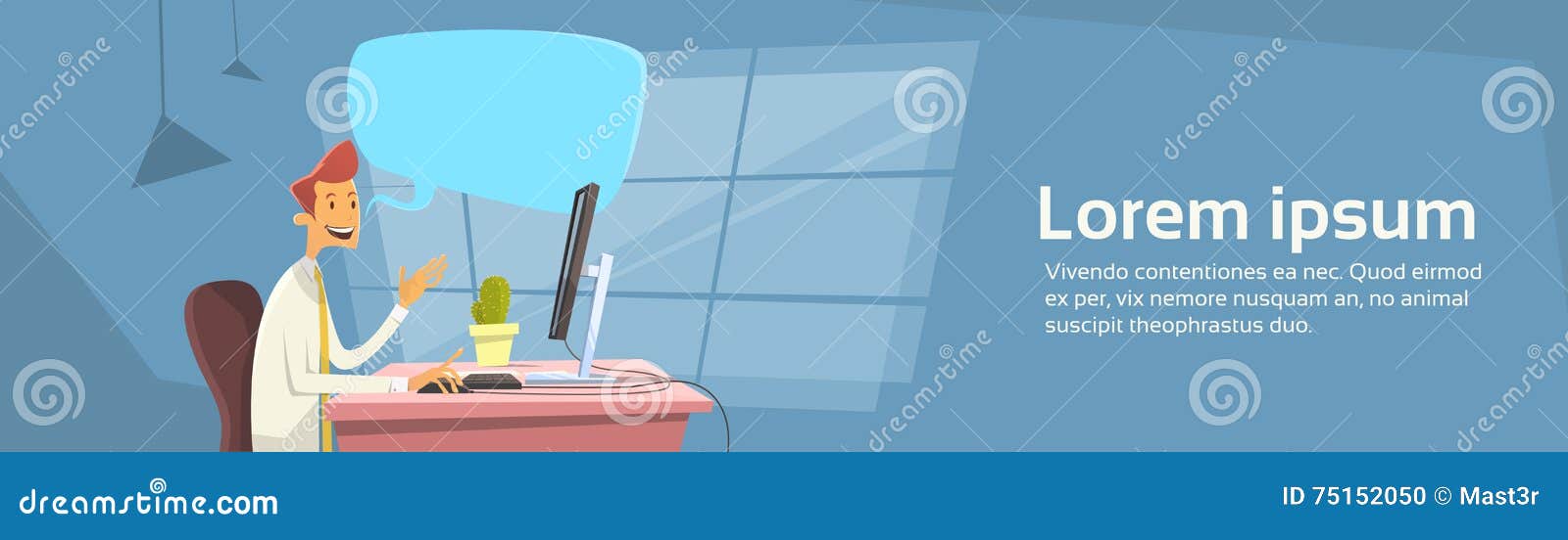 Business Man Office Workplace Desktop Computer Send Message Chat ...