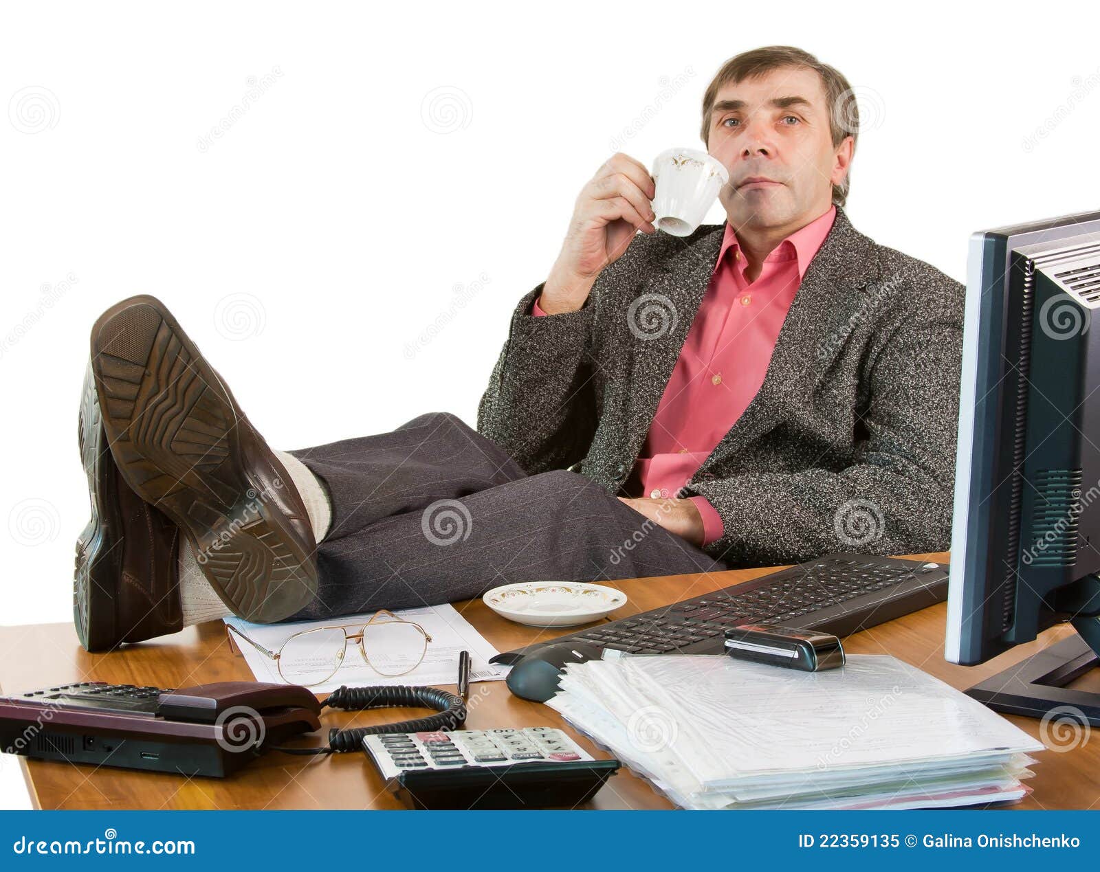 A Business Man in an Office Works Stock Image - Image of hair, mobile ...