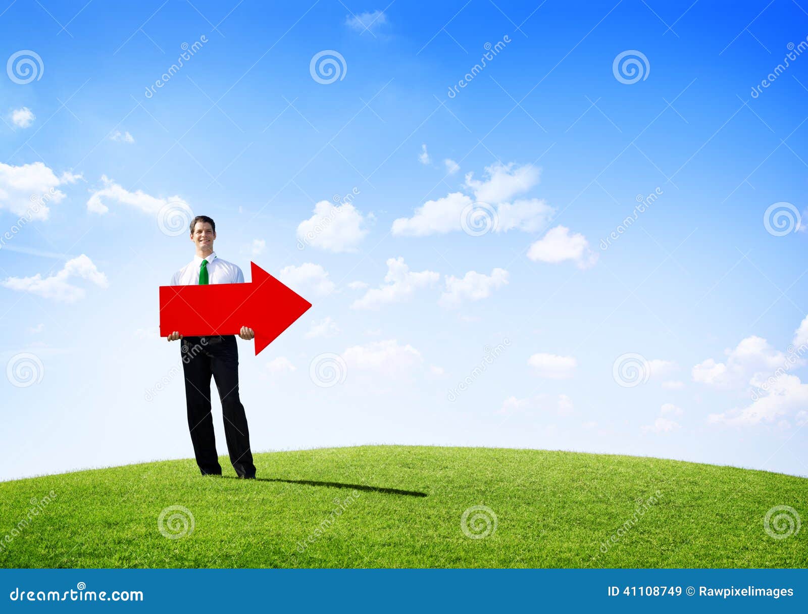 Business Man Outdoors Holding an Arrow Pointing Copy Space Stock Image ...