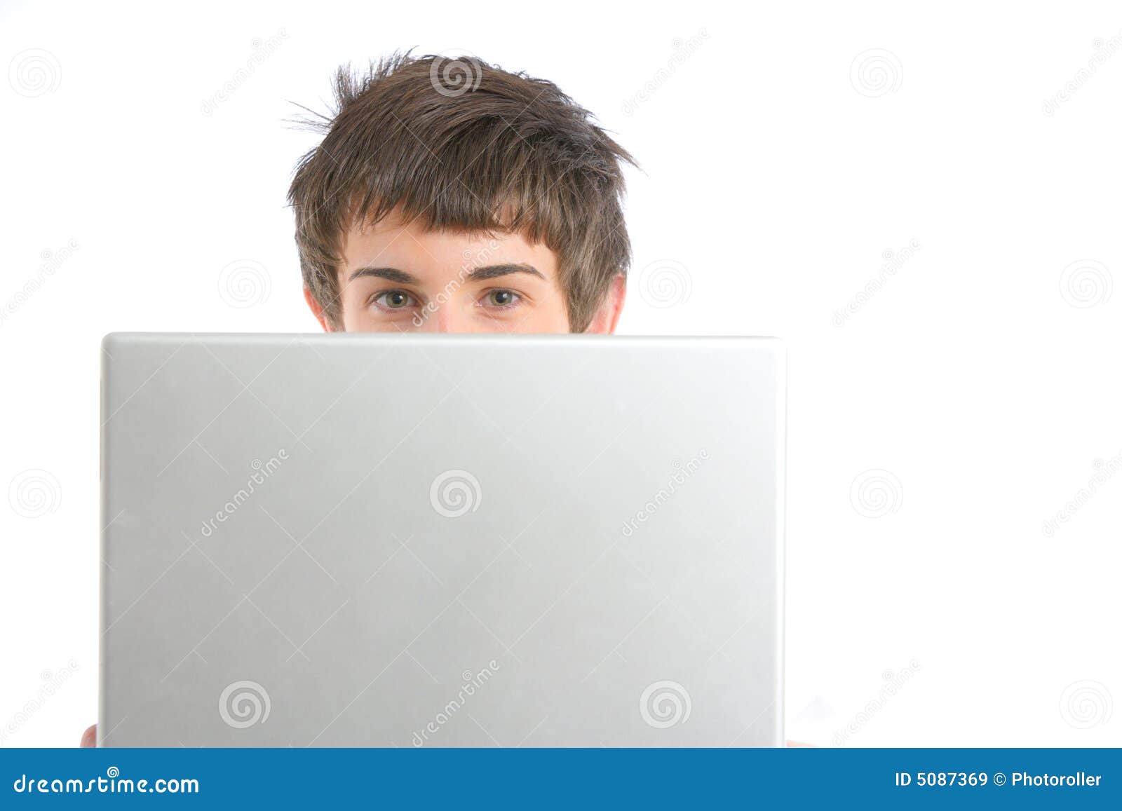 A Business Man Peeking Over a Modern Laptop Stock Image - Image of ...