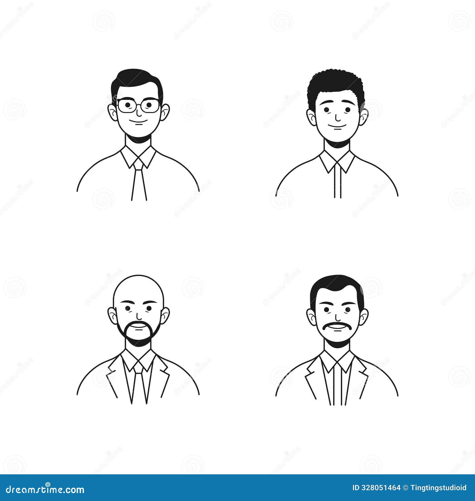 Handsome Business Man People Characters Simple Line Art Avatar Set ...