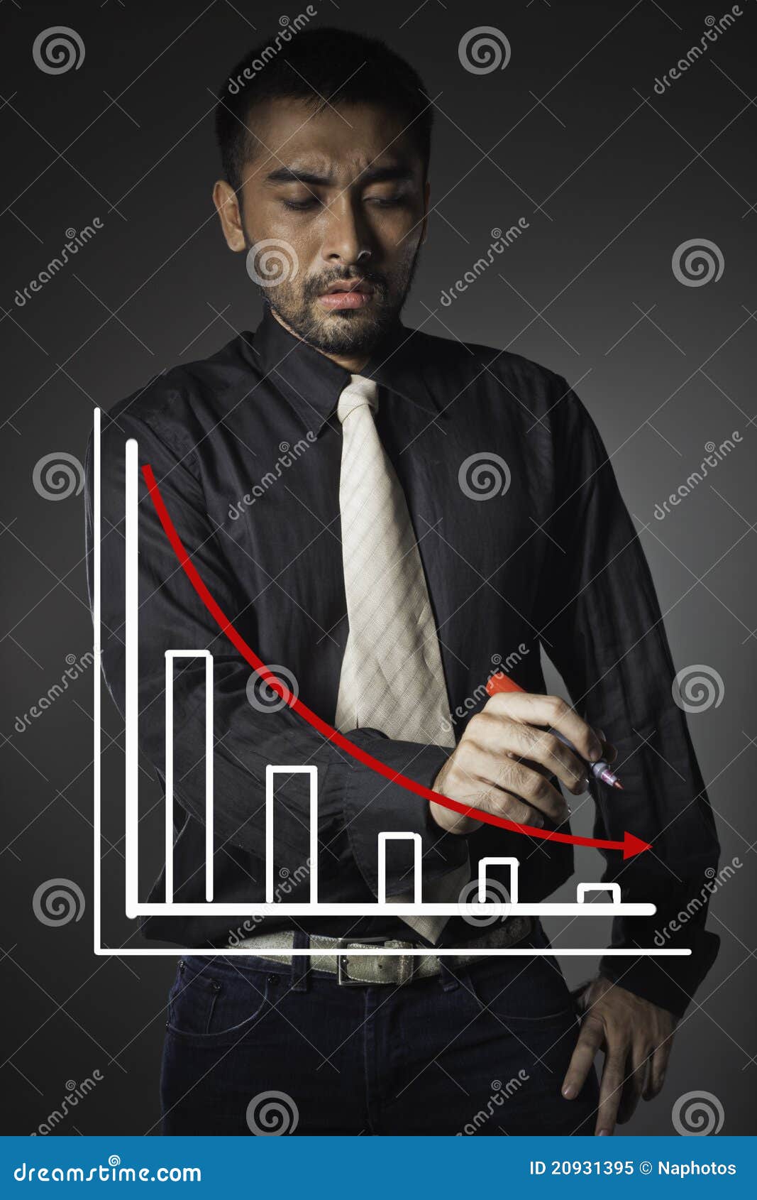 Business Man Point To Falling Graph Stock Image - Image of interface ...