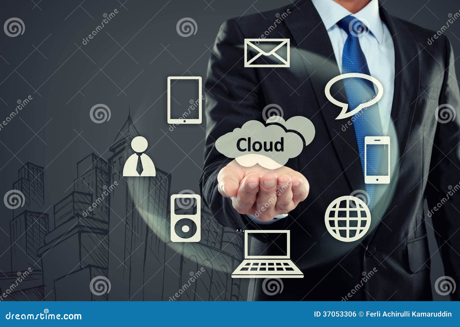 Business Man Pointing at Cloud Computing Stock Photo - Image of asian ...