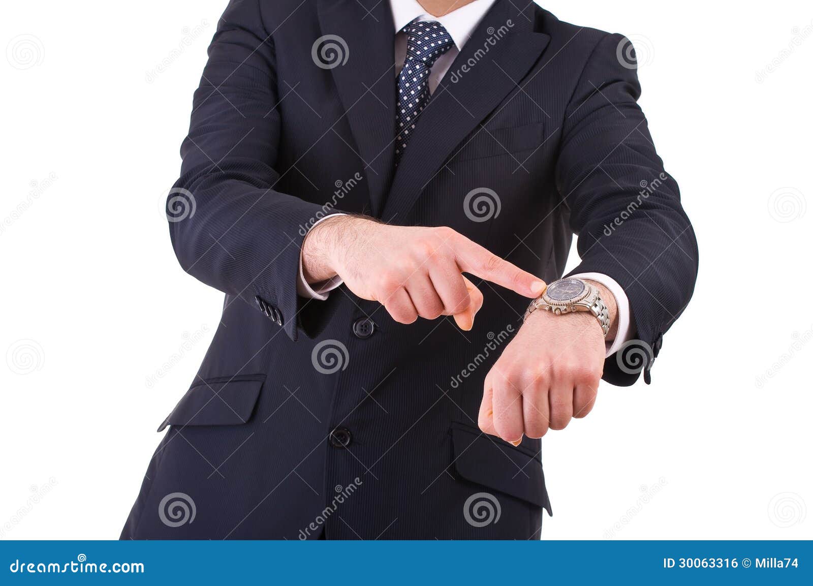 Businessman Pointing at His Wristwatch. Stock Photo - Image of ...