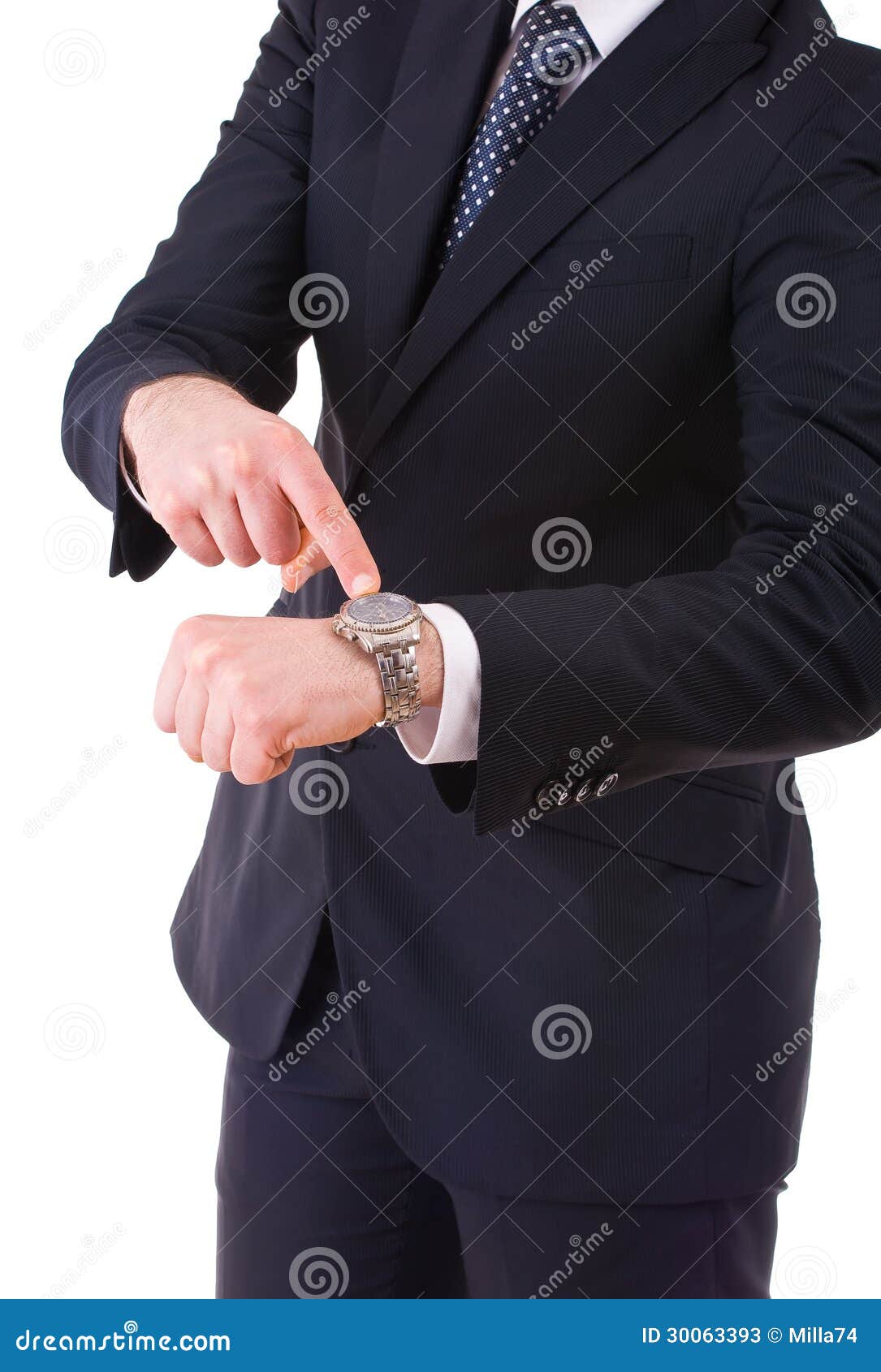 Businessman Pointing at His Wristwatch. Stock Image - Image of formal ...