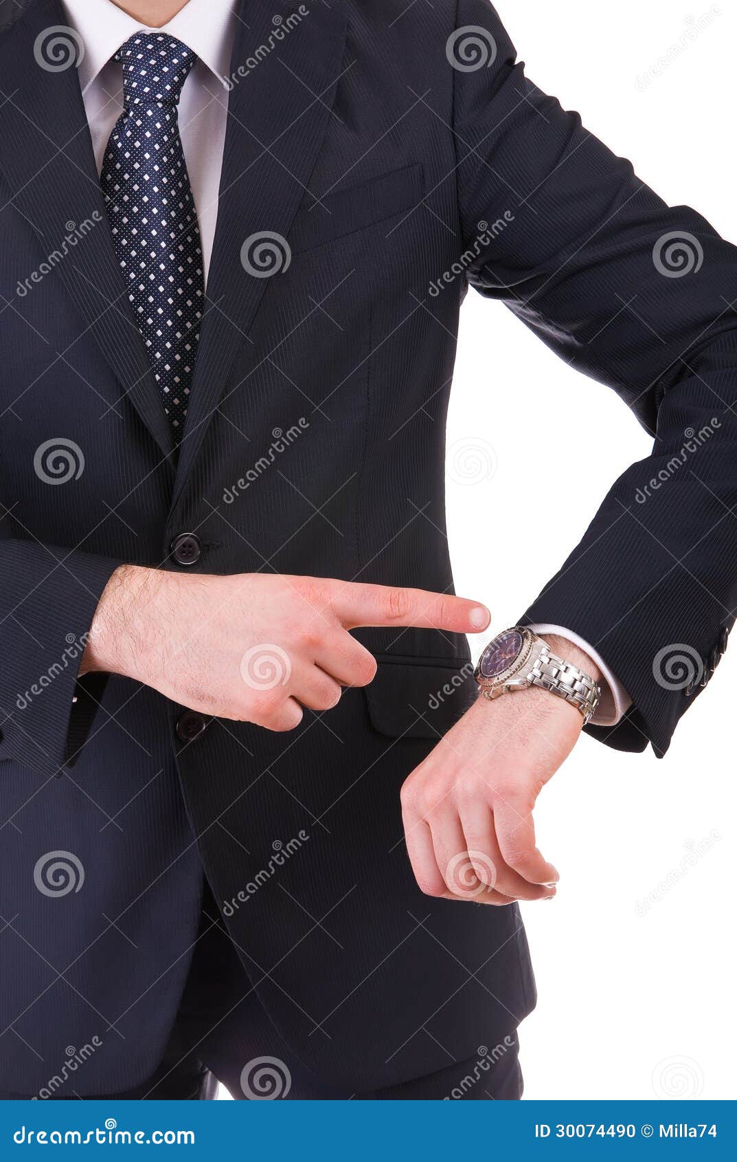 Businessman Pointing at His Wristwatch. Stock Photo - Image of checking ...