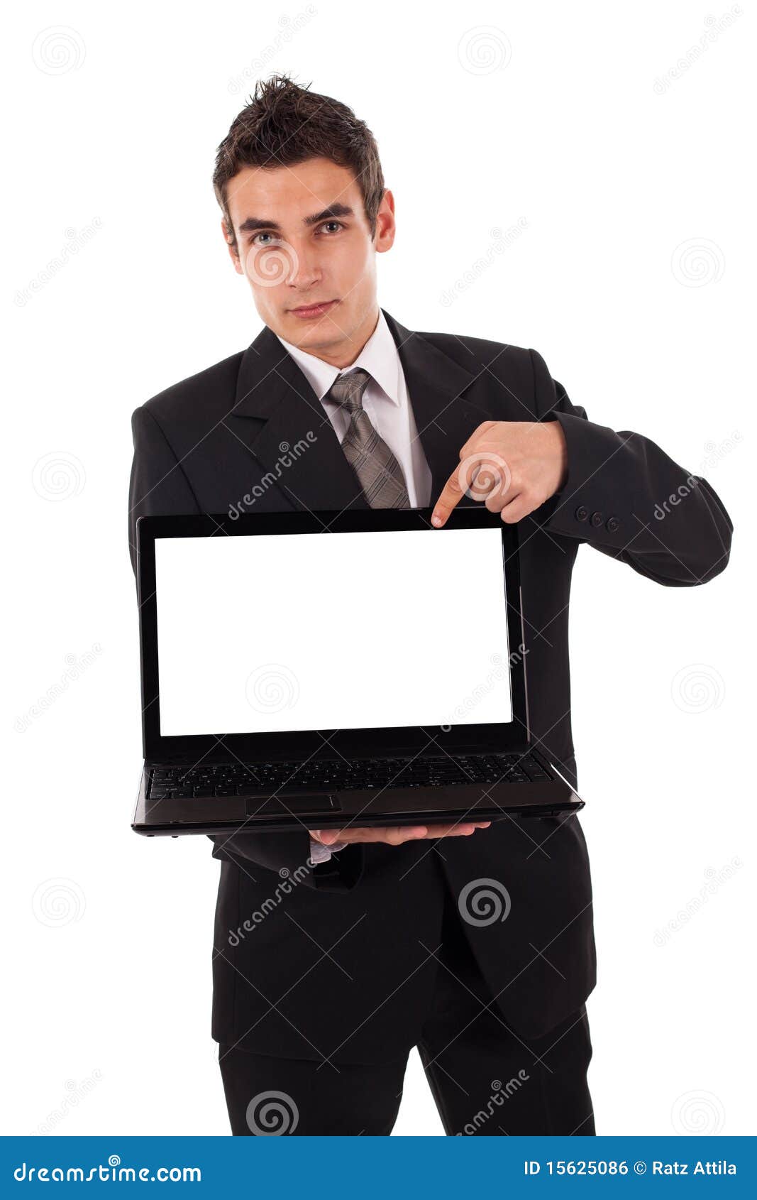 Business Man Pointing at a Laptop Stock Photo - Image of excited ...