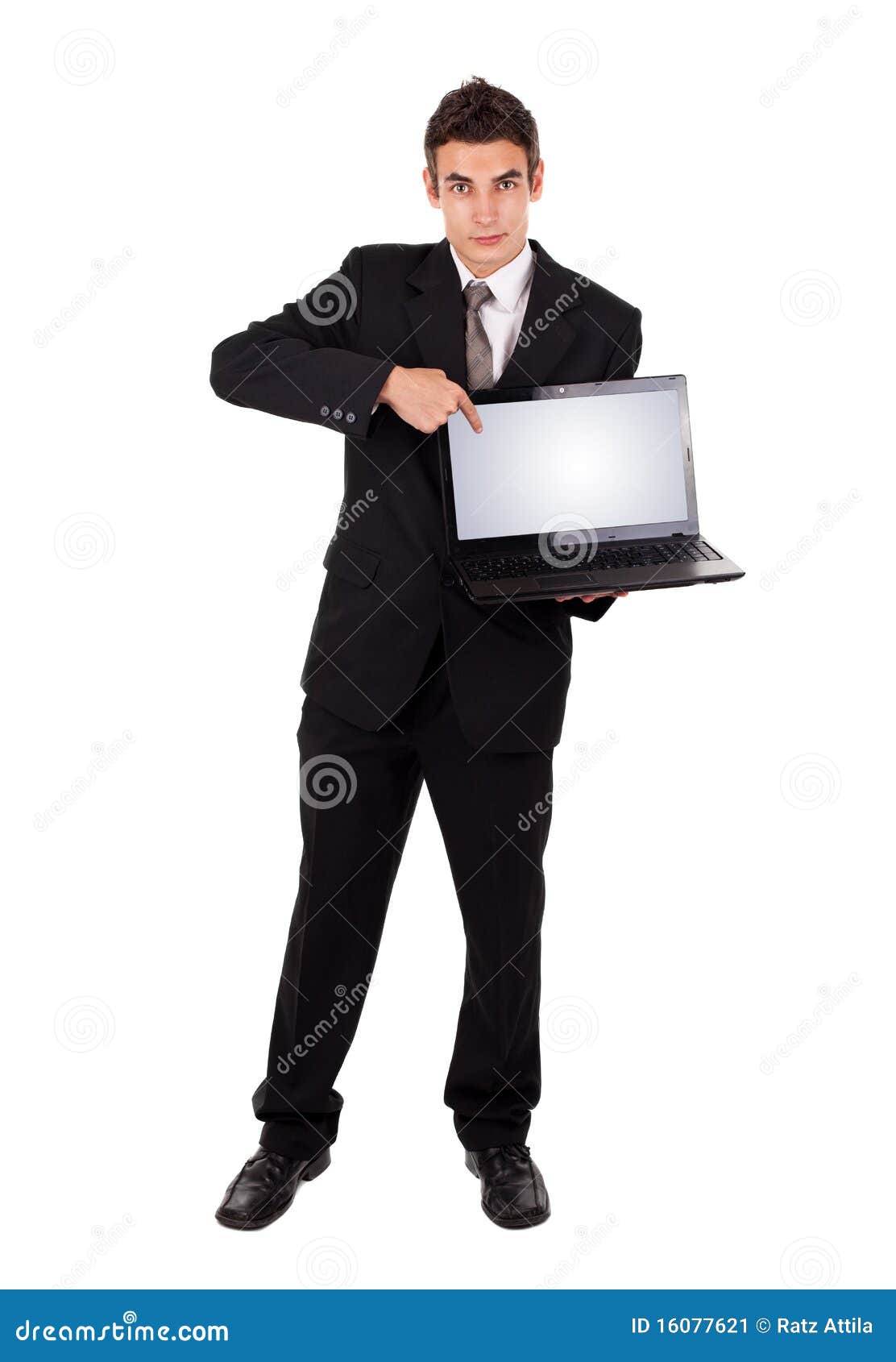 Business Man Pointing at a Laptop Computer Stock Image - Image of point ...