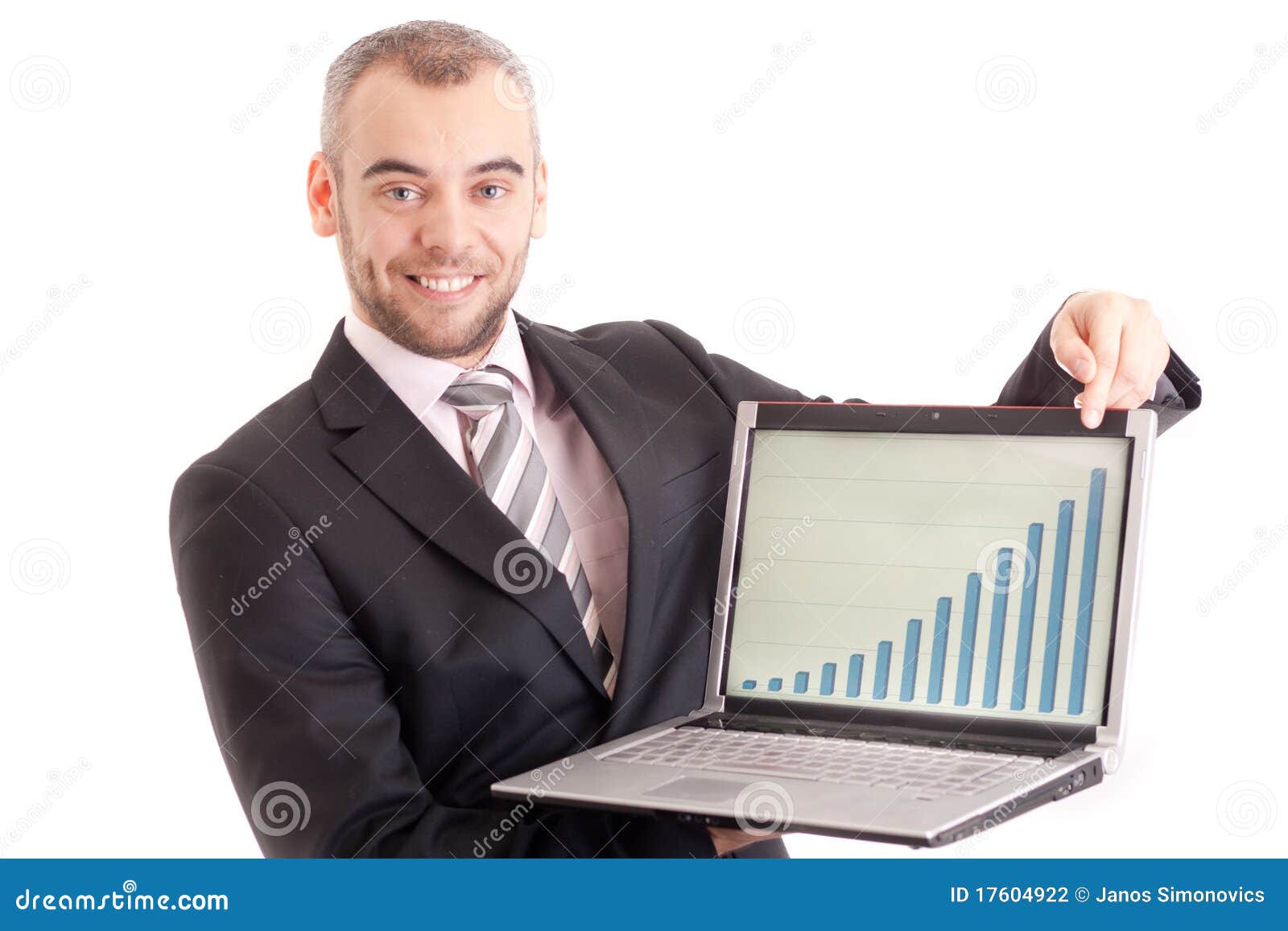 Business Man Pointing at a Laptop with Graph Stock Photo - Image of ...