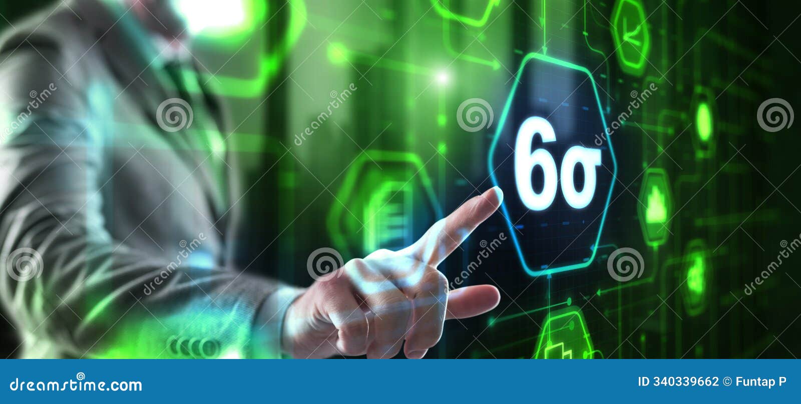 Business Man Pointing Six Sigma To Control Products Quality Process ...