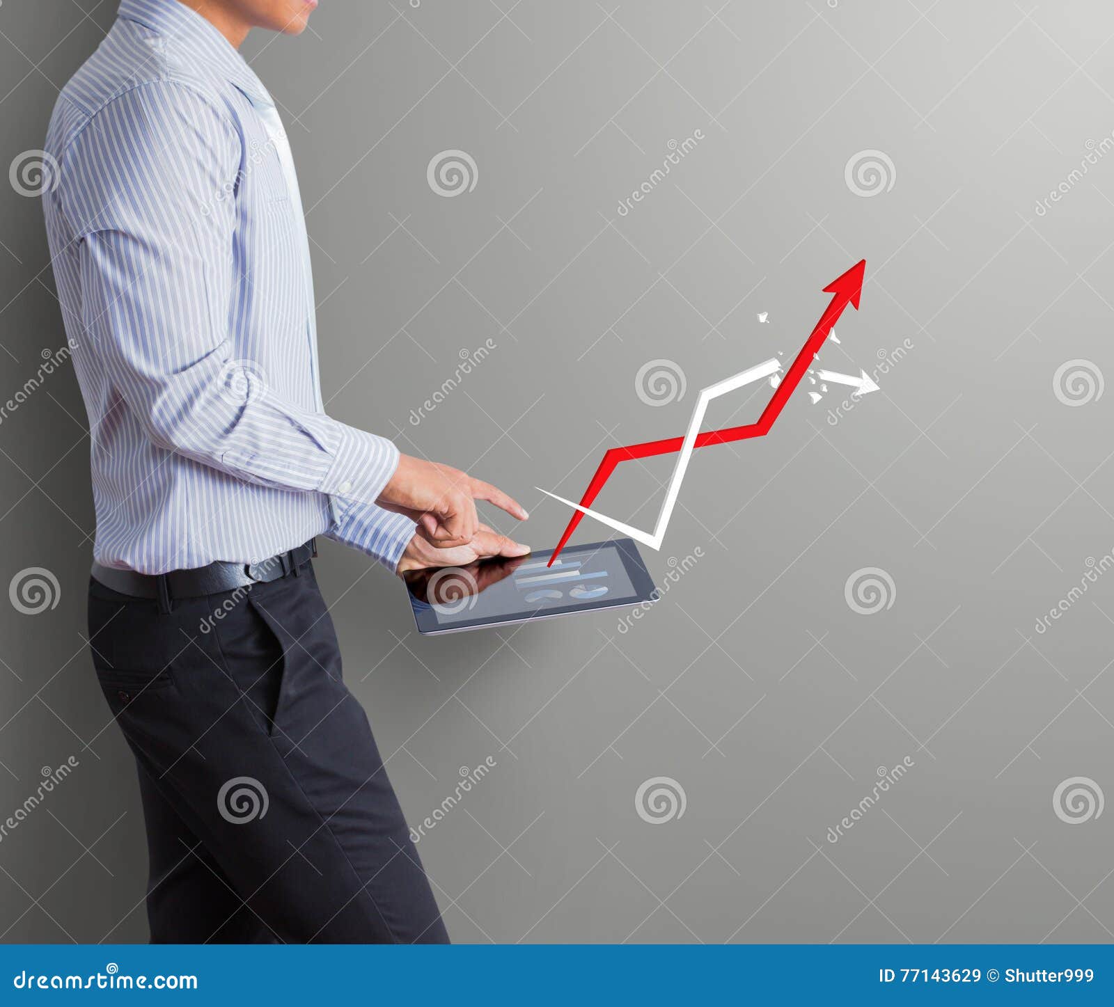 Business Man Pointing Tablet with Increasing Arrow Graph Stock Image ...