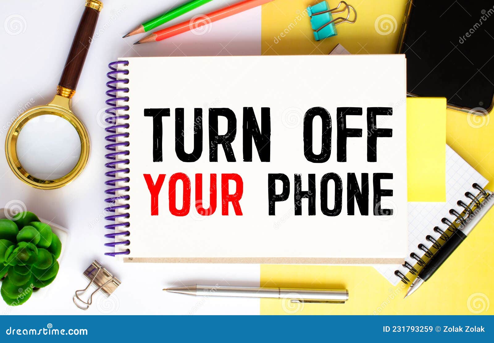 Business Man Pointing the Text Turn Off Your Phone Stock Illustration ...