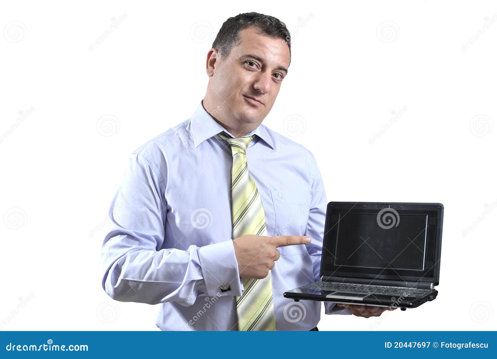 Business Man Pointing To a Laptop Stock Image - Image of copy, details ...