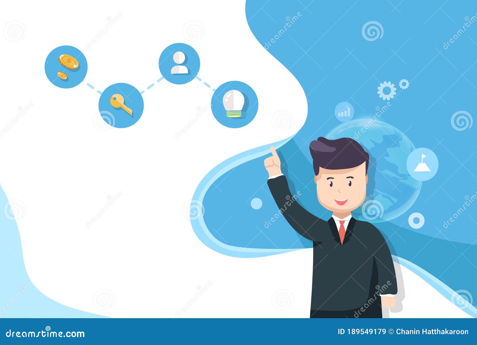 Business Man Points Idea Creativity for Success, Flat Design Vector ...