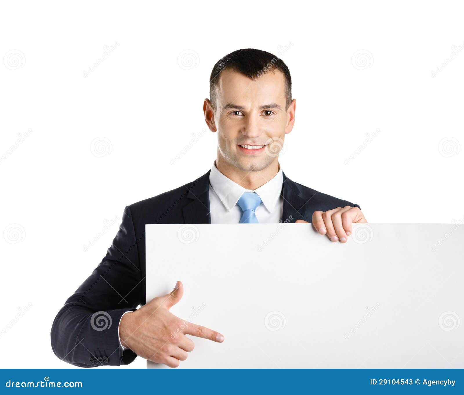 Business Man Points at Paper Copyspace Stock Image - Image of brown ...