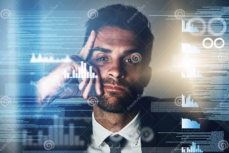 Business, Man and Portrait in Coding with Overlay for Cyber Security ...