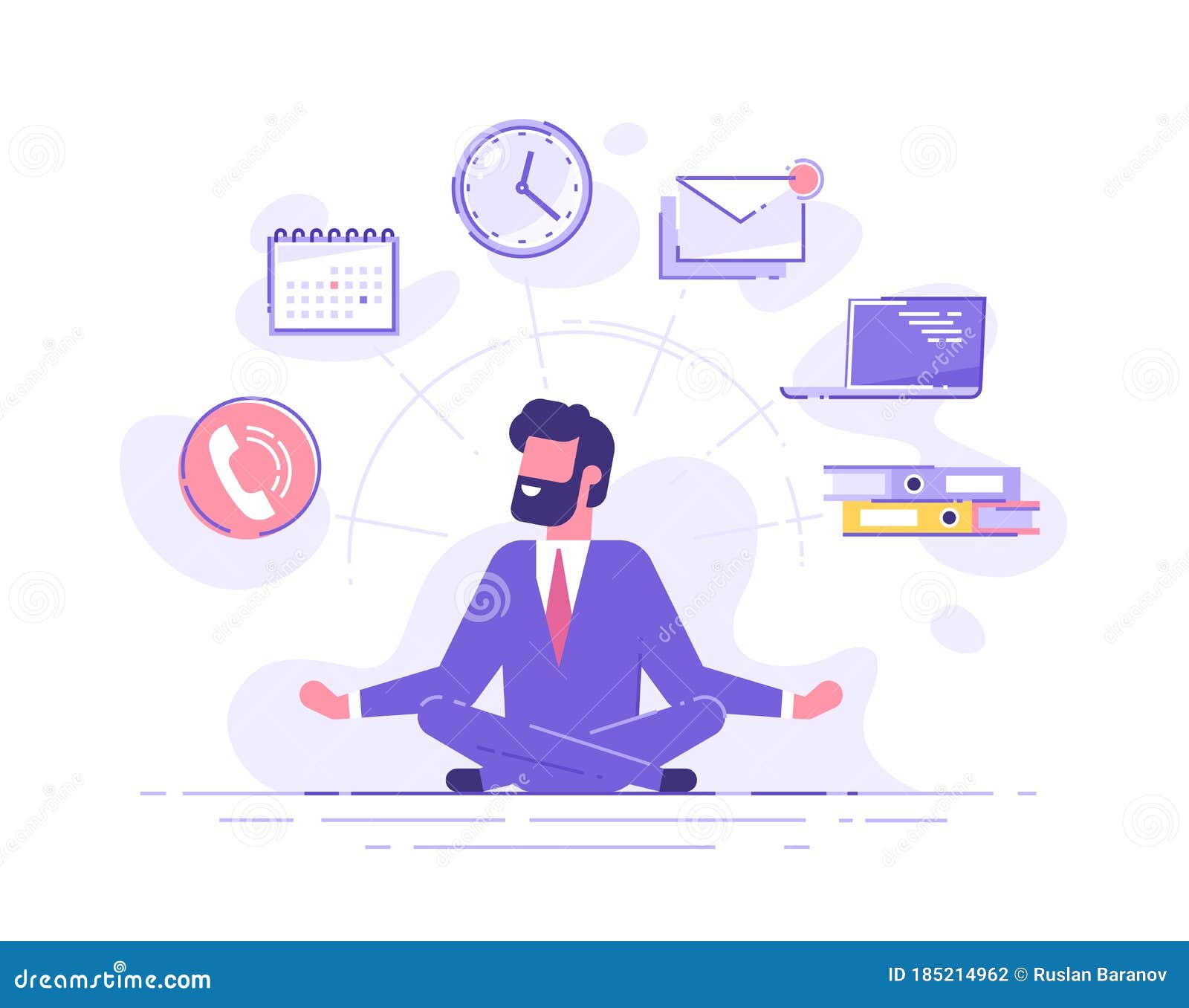 Mindfulness. Meditation Concept. Man Sitting With Crossed Legs Cartoon ...