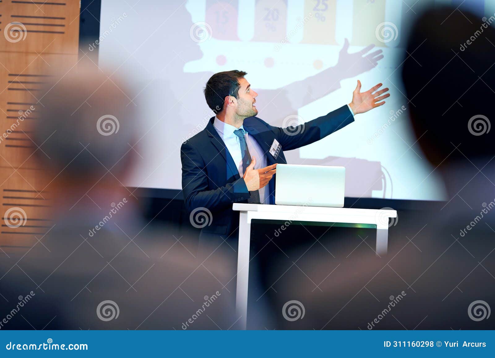 Business Man, Presentation and Pointing at Projector Screen, Conference ...
